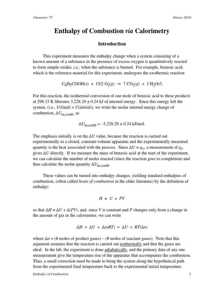 Bomb Cal | PDF | Combustion | Enthalpy