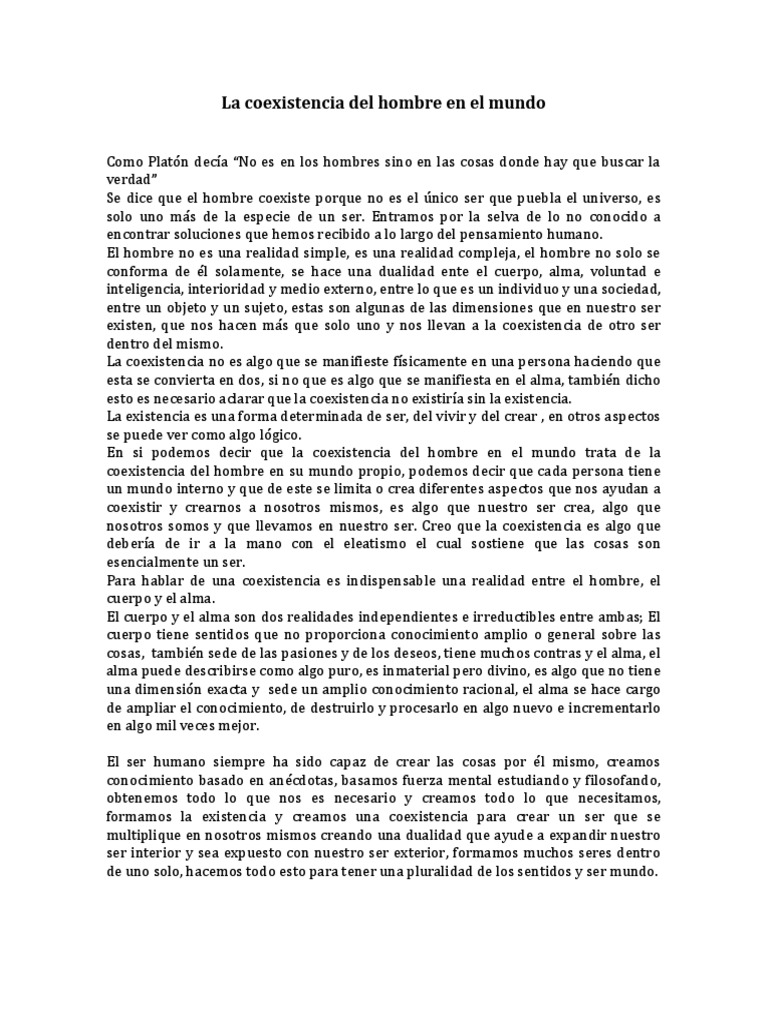 La Coexistencia Del Hombre en El Mundo | PDF | Alma | Existencia