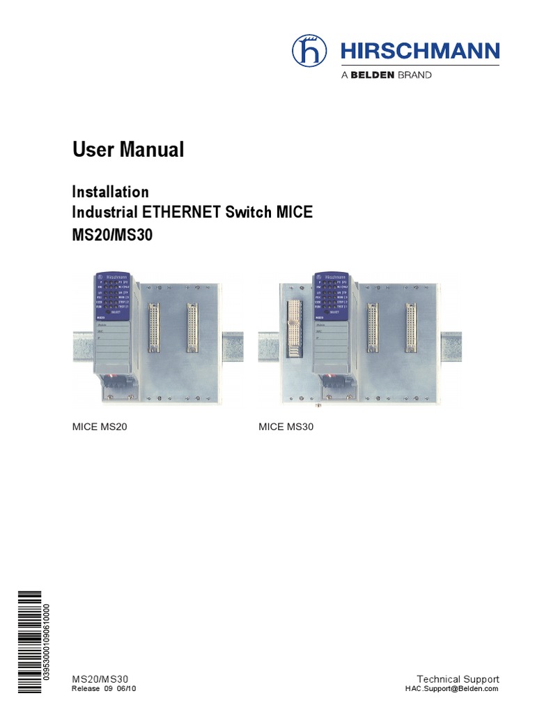 User Manual: Installation Industrial ETHERNET Switch MICE MS20/MS30 | PDF | Network Switch ...