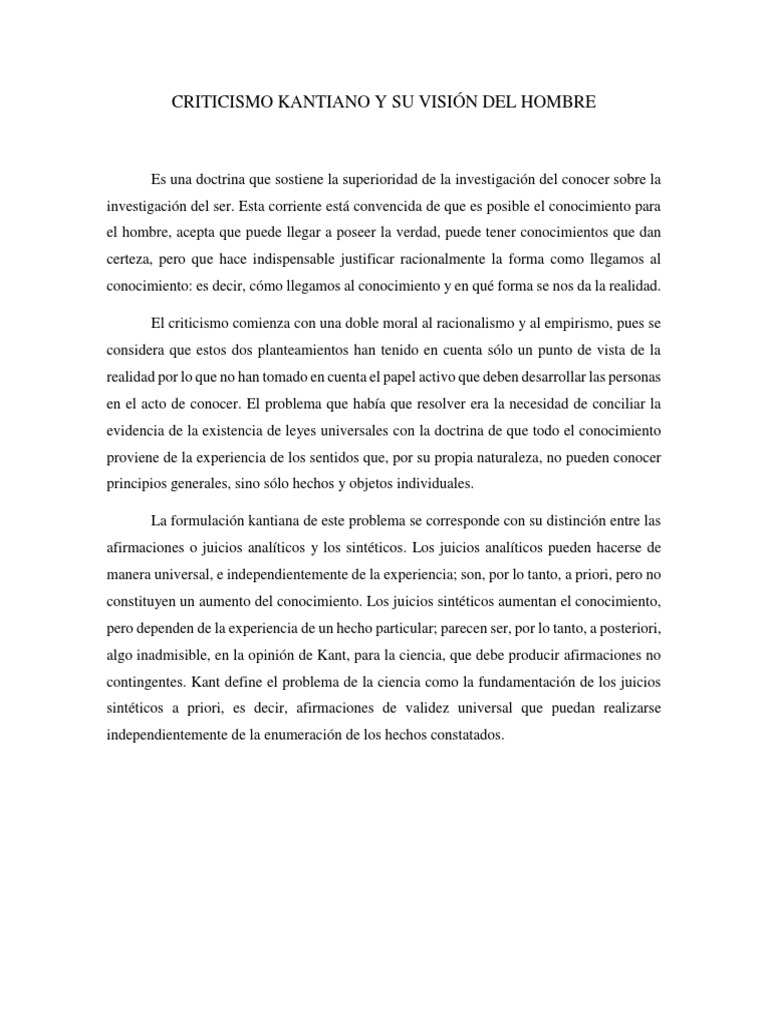 Criticismo Kantiano y Su Visión Del Hombre | PDF