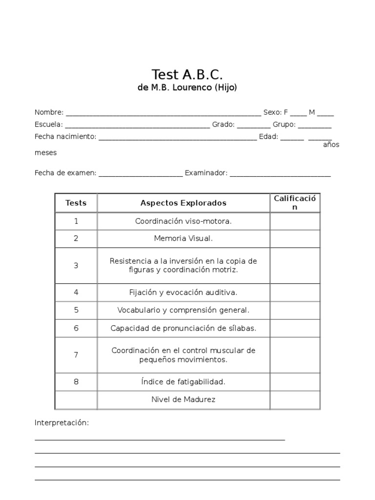 Resultados del examen psicopedagógico ABC aplicado a un estudiante ...