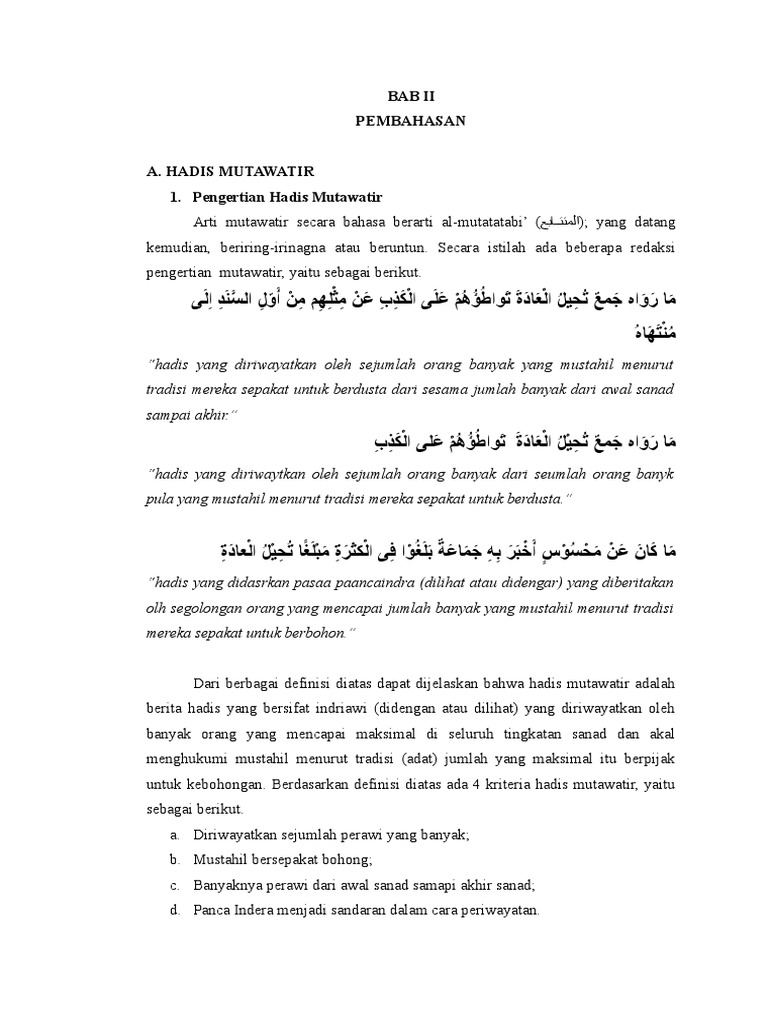 Makalah Hadis Mutawatir Dan Hadis Ahad | PDF