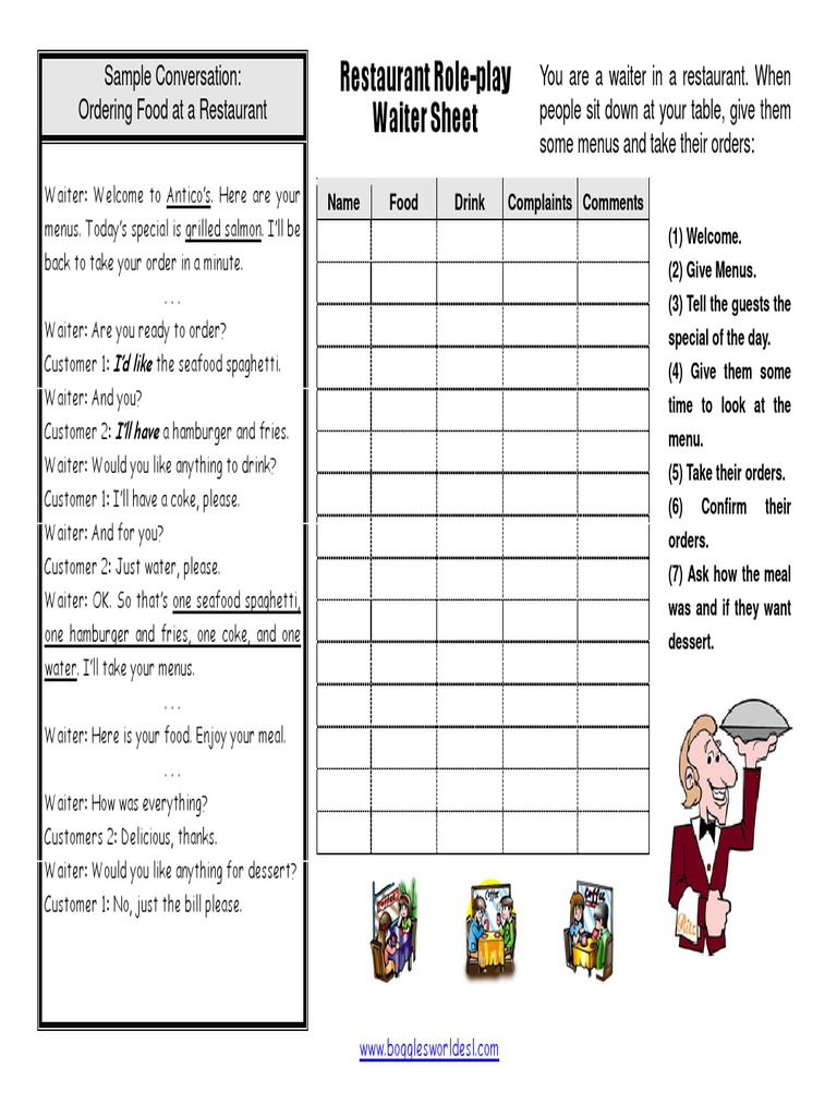 Flex 6 Unit 5 Lesson 3 Waiters Sheet Danielle Ferreira PDF | PDF