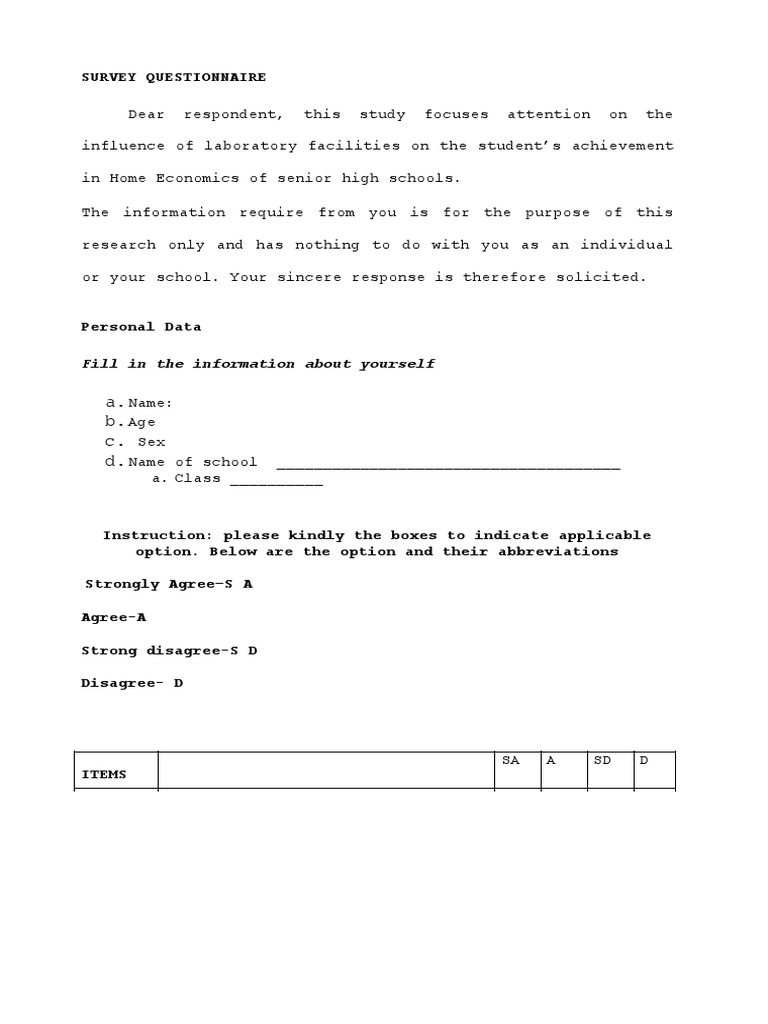 Survey Questionnaire | PDF