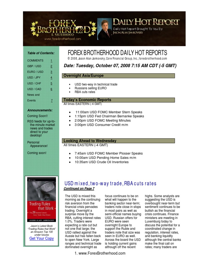 Forex Brotherhood Daily Hot Reports: USD Mixed, Two-Way Trade, RBA Cuts ...