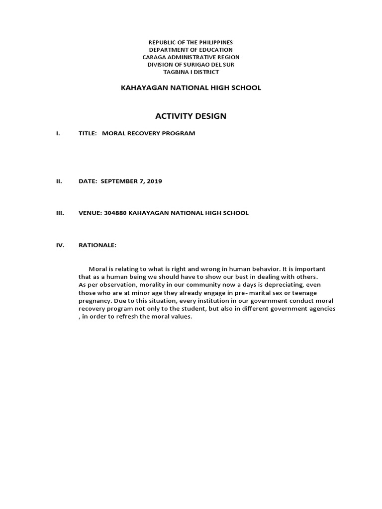 Activity Design: Kahayagan National High School | PDF