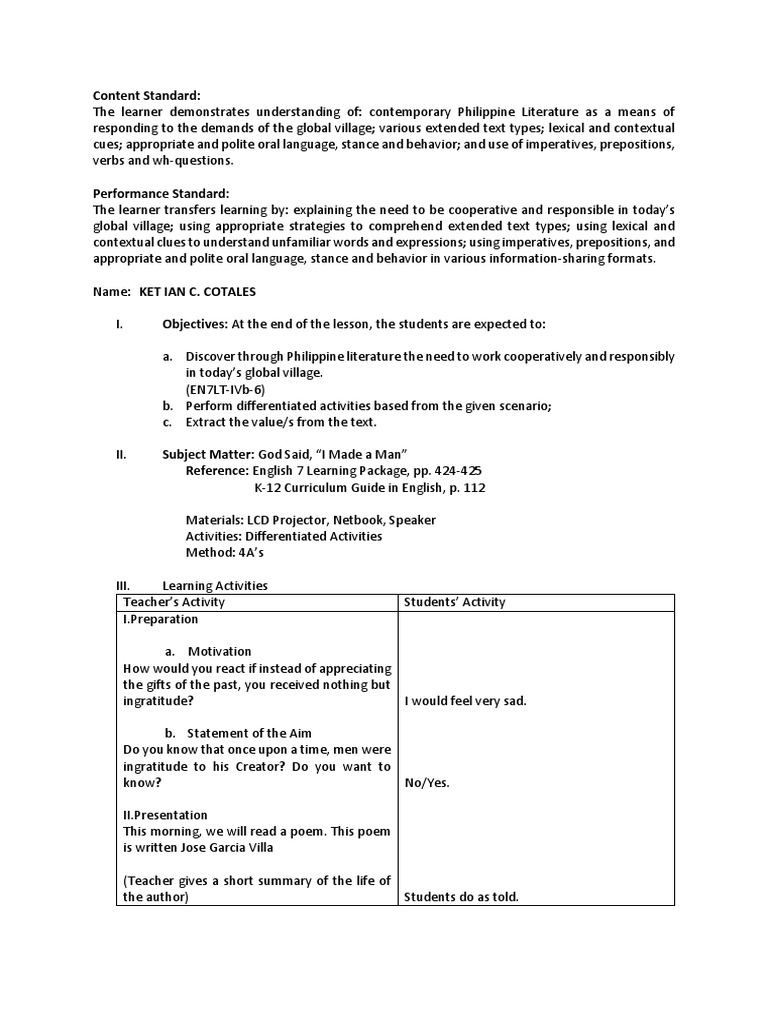 Lesson Plan (RPMS Observation 2) | PDF | English Language | Learning