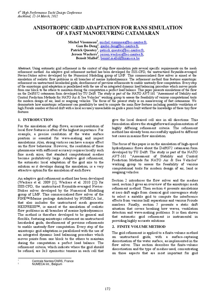 Anisotropic Grid Adaptation For Rans Simulation of A Fast Manoeuvering ...