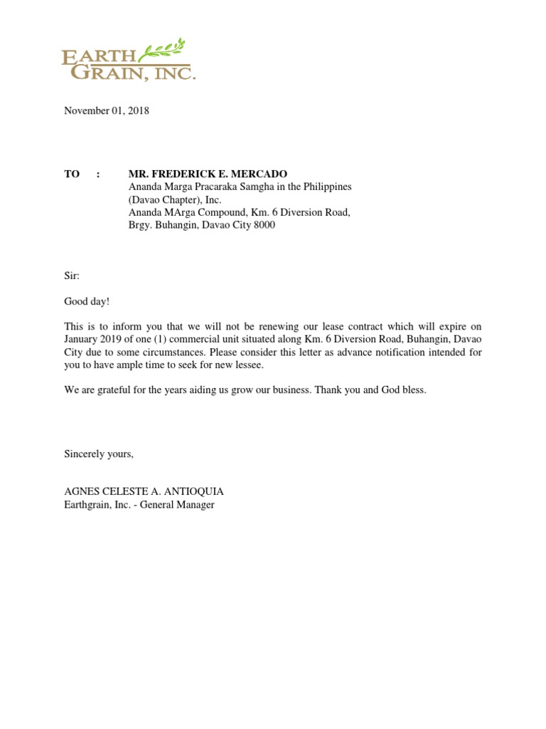 Letter Not To Renew Contract | PDF