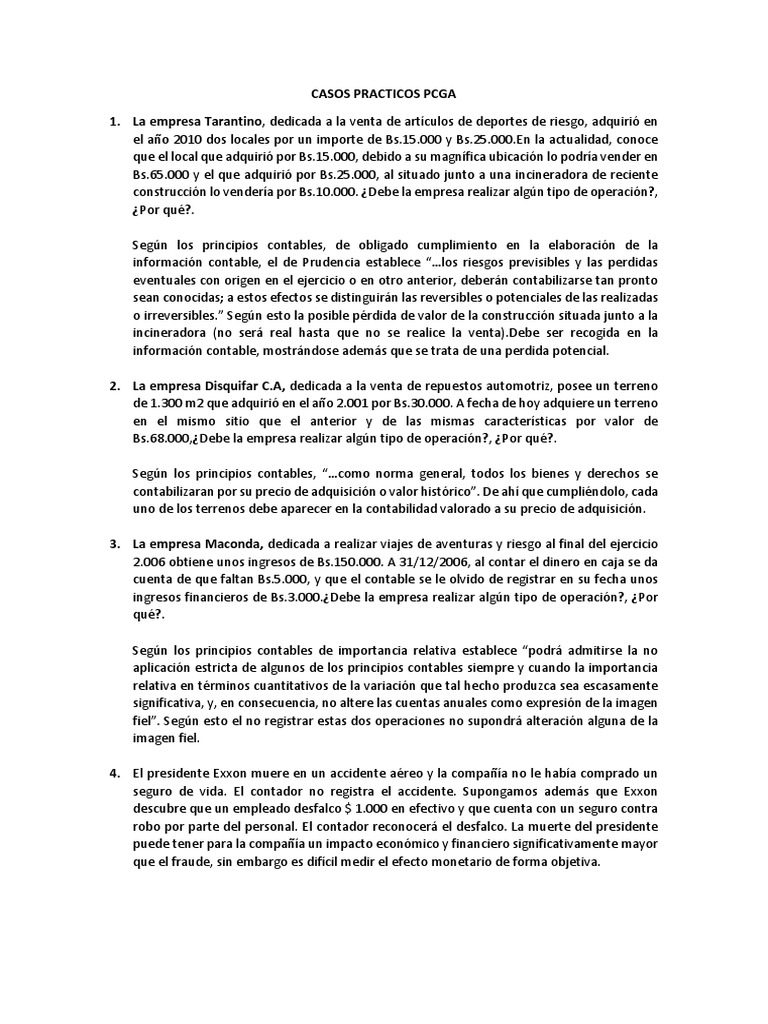 Casos Practicos Pcga | PDF | Contabilidad | Contabilidad y Auditoria