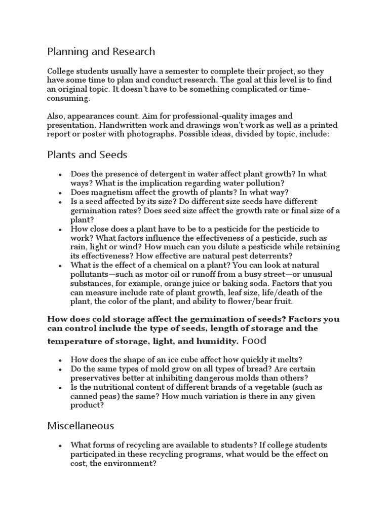 Bio Project Ideas | PDF | Seed | Plants