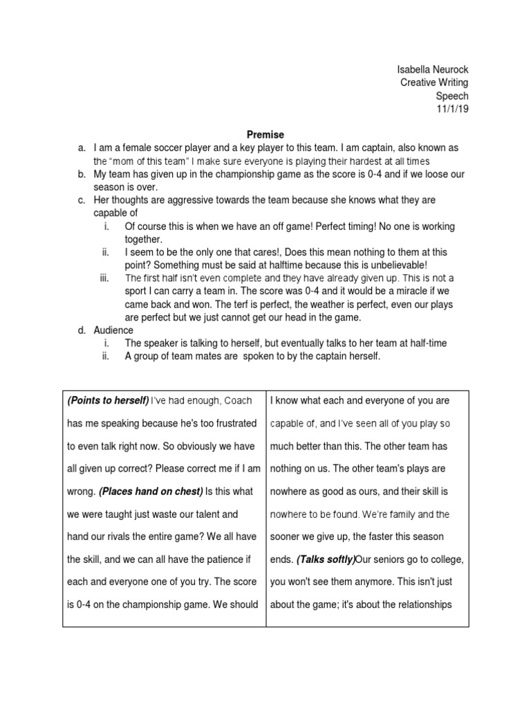 Soccer Team Captain's Halftime Speech | PDF