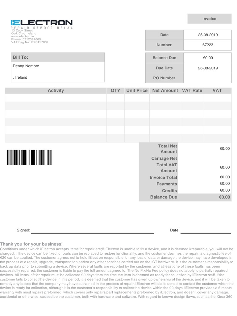 Bill To:: 13 Cook Street Cork City,, Ireland WWW - Ielectron.ie Phone ...