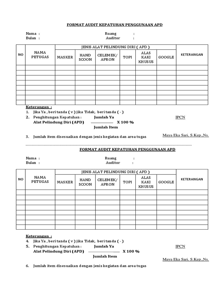 Formulir Audit Kepatuhan Penggunaan APD | PDF Formulir Audit Kepatuhan Penggunaan APD | PDF