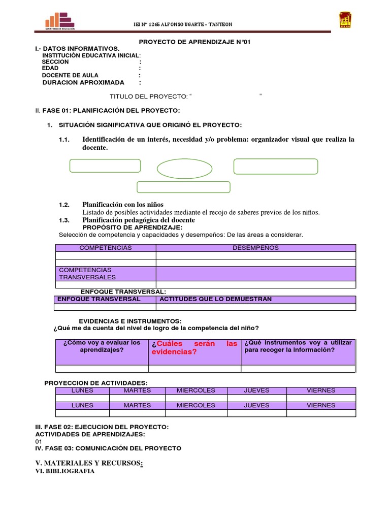 Esquema de Proyecto de Aprendizaje Tania 2019 | PDF
