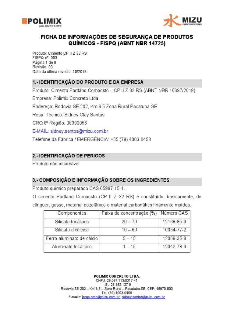 Fispq Cimento Mizu | Cimento | Desperdício