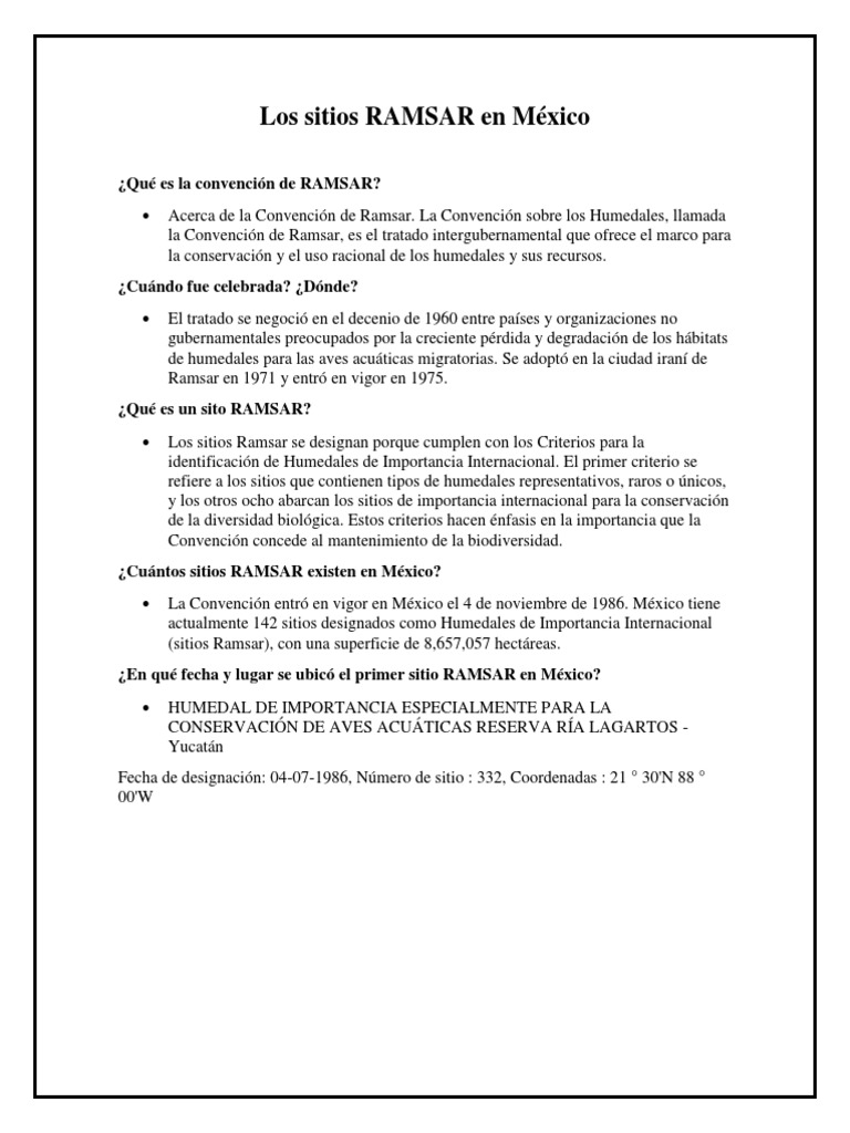 Los Sitios RAMSAR en México | PDF | Humedal | Biodiversidad
