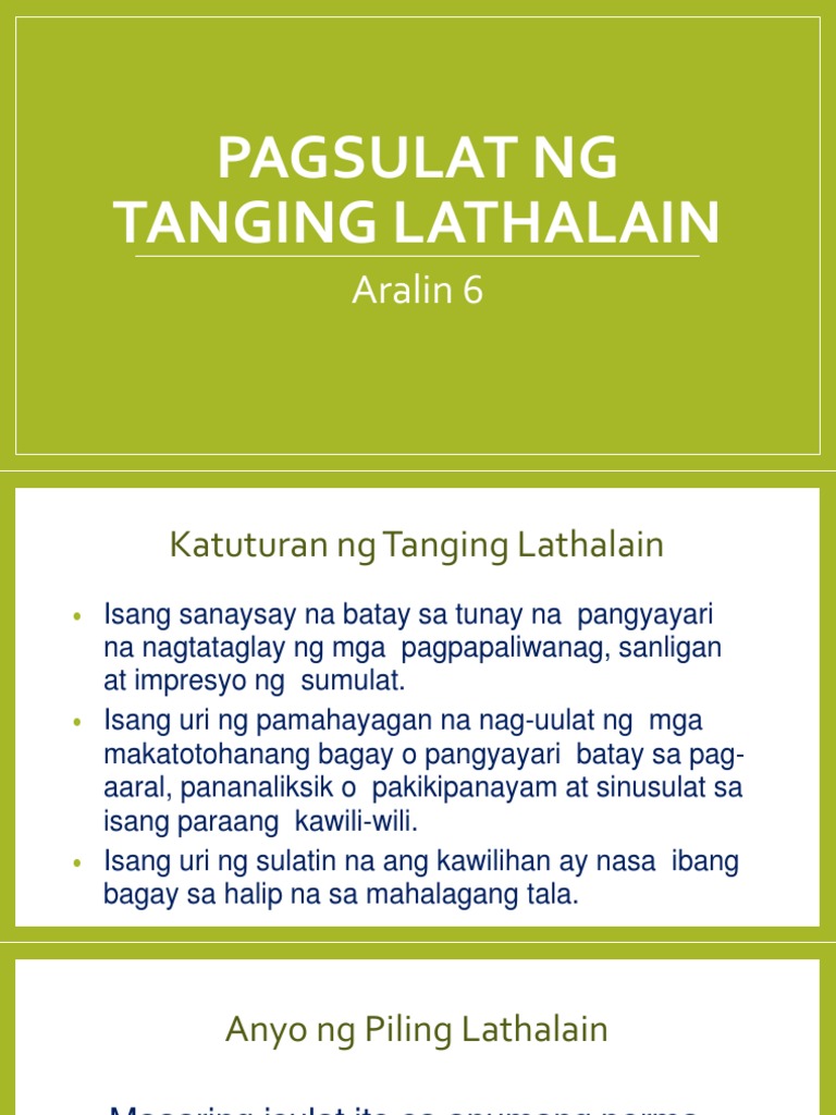 Aralin 6 - Pagsulat NG Tanging Lathalain | PDF