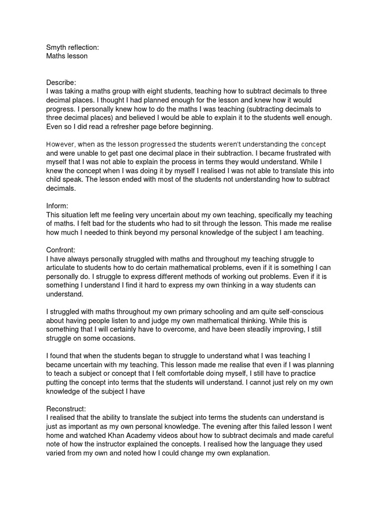 Smyth Reflection One | PDF | Thought | Teaching Mathematics