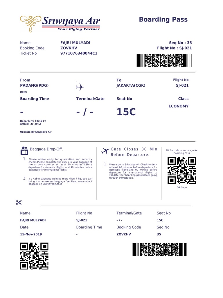Boarding Pass: Name Booking Code Ticket No | PDF | Aviation | Transport