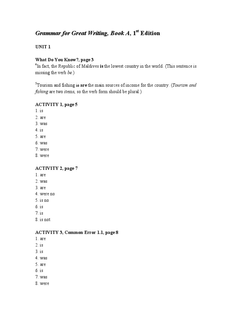 Answer Key Grammar For Great Writing Level A | PDF | Marie Curie ...