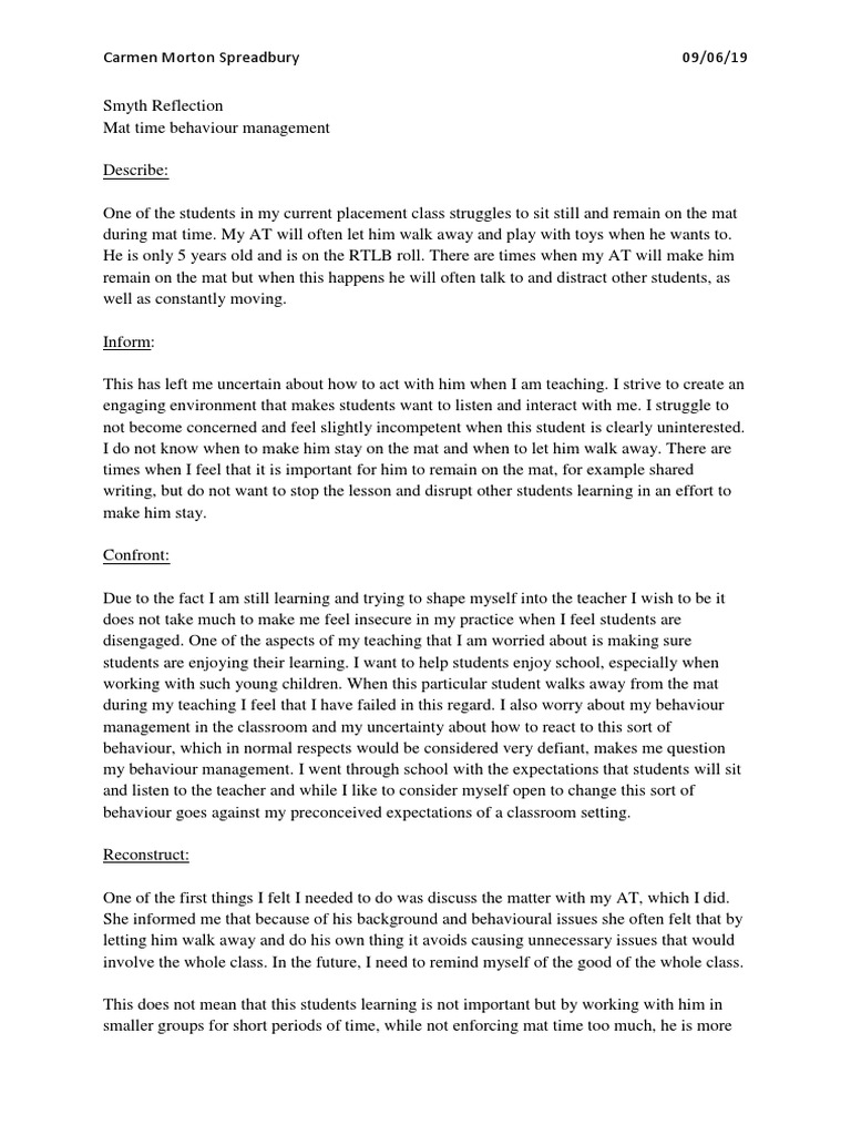 Smyth Reflection on Mat Time Management | PDF | Classroom | Education ...
