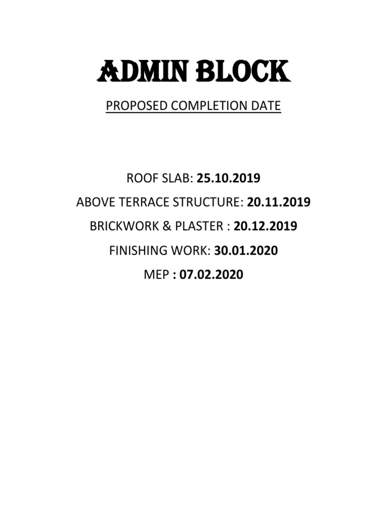 Admin Block: Proposed Completion Date | PDF