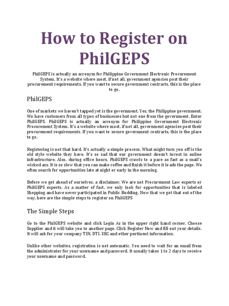 How To Register On PhilGEPS | Download Free PDF | Business