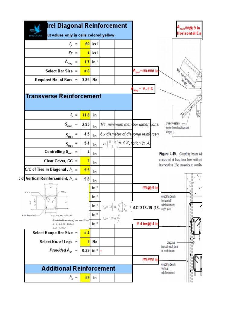 Spandrel Diagonal Reinforcement: ### at 9 in Horizontal Ea | PDF ...