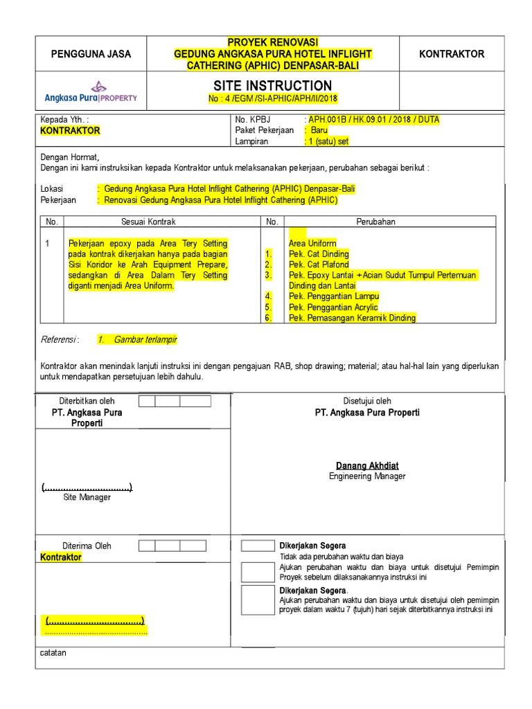 Format Site Instruction 1 | PDF | Teknologi & Rekayasa