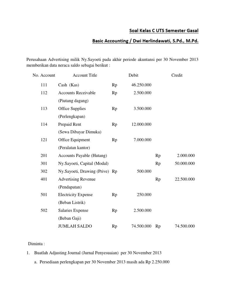 Soal UTS Akuntansi Dasar | PDF