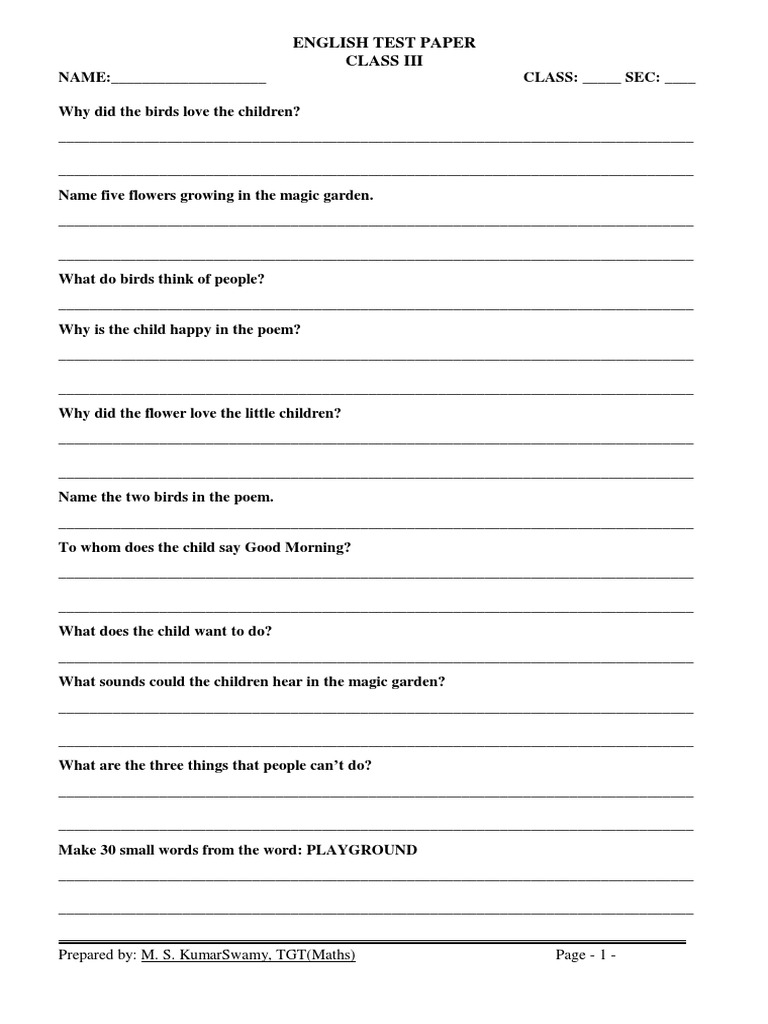 101583175english Class III Worksheet For Fa1 Revision PDF | PDF | Nature