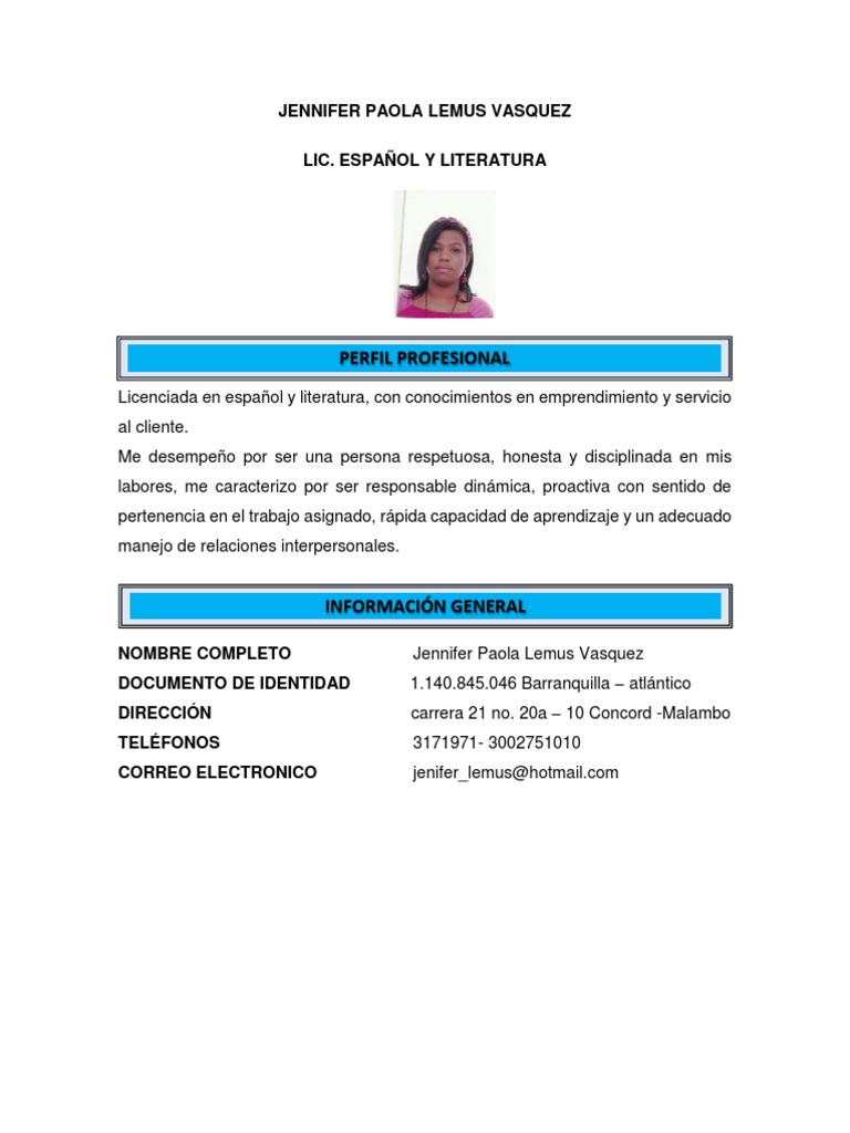Hoja de Vida Jennifer 1 | PDF | Iniciativa empresarial | Tecnología de información y comunicaciones