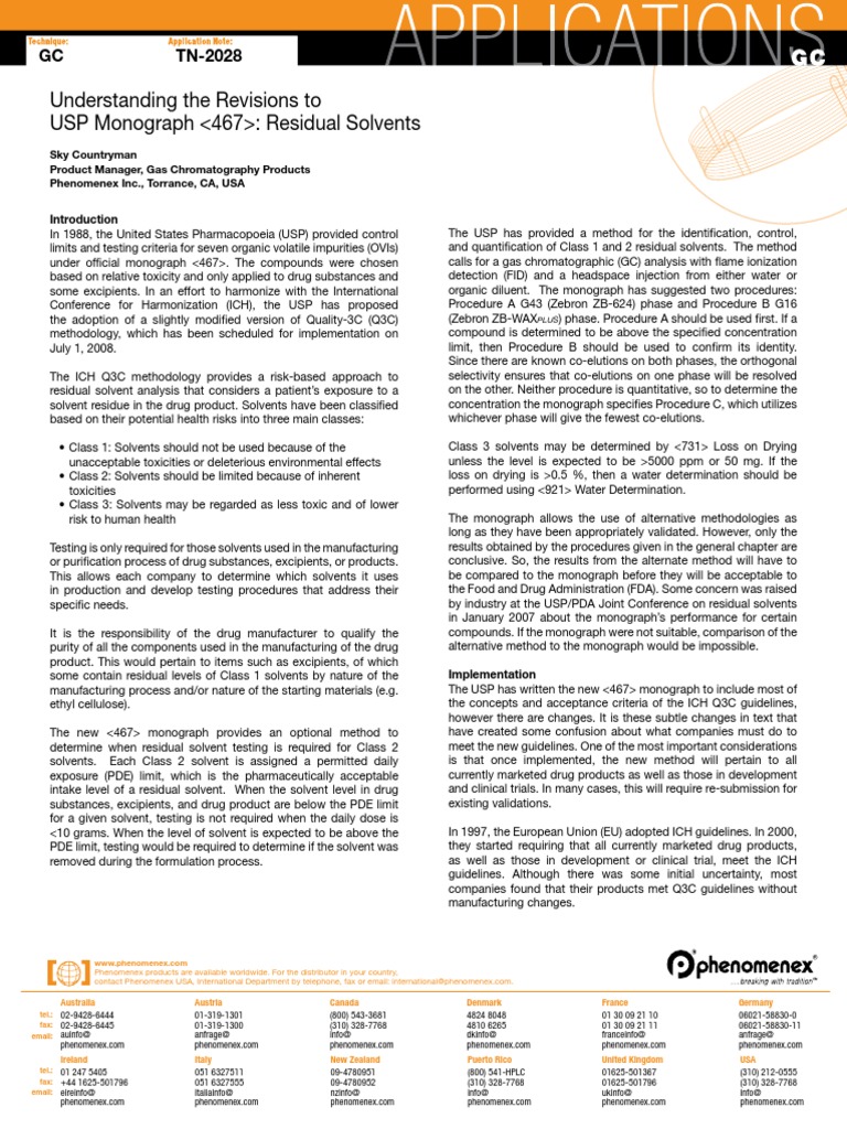 Understanding The Revisions To USP Monograph : Residual Solvents | PDF ...