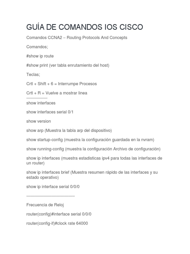 Comandos de Router y Switch Cisco | PDF | Enrutador (Computación) | Dirección IP