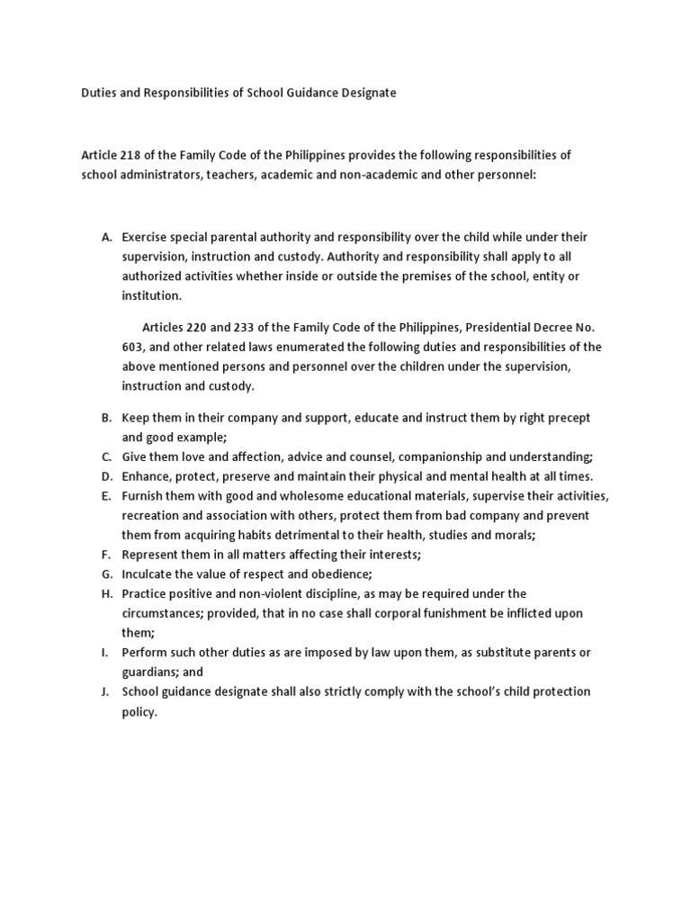 Duties and Responsibilities of School Guidance Designate | PDF
