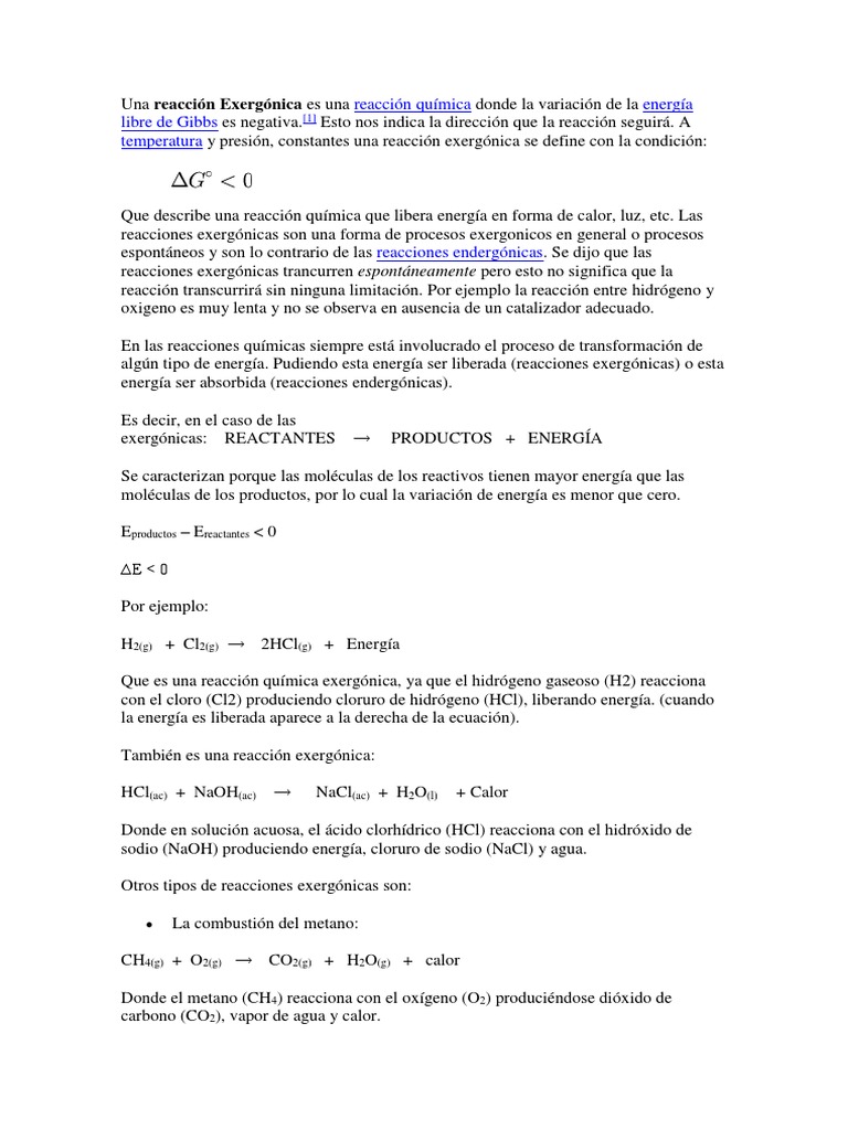 Reacción Exergónica | PDF | Reacciones químicas | Ácido clorhídrico