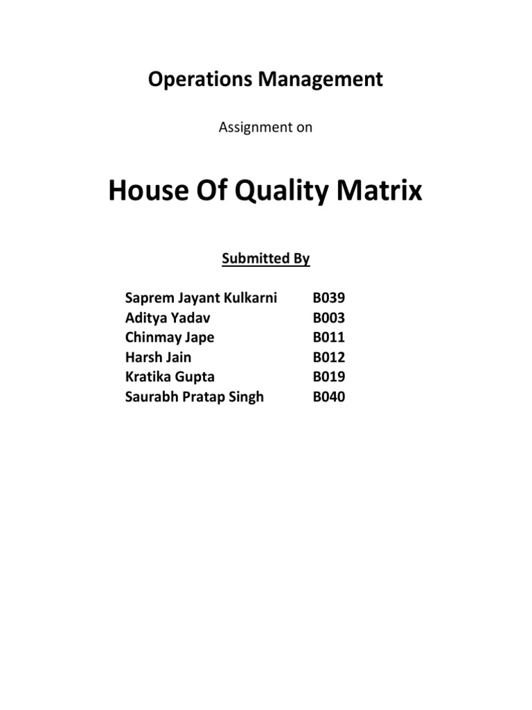 House of Quality Matrix: Operations Management | PDF