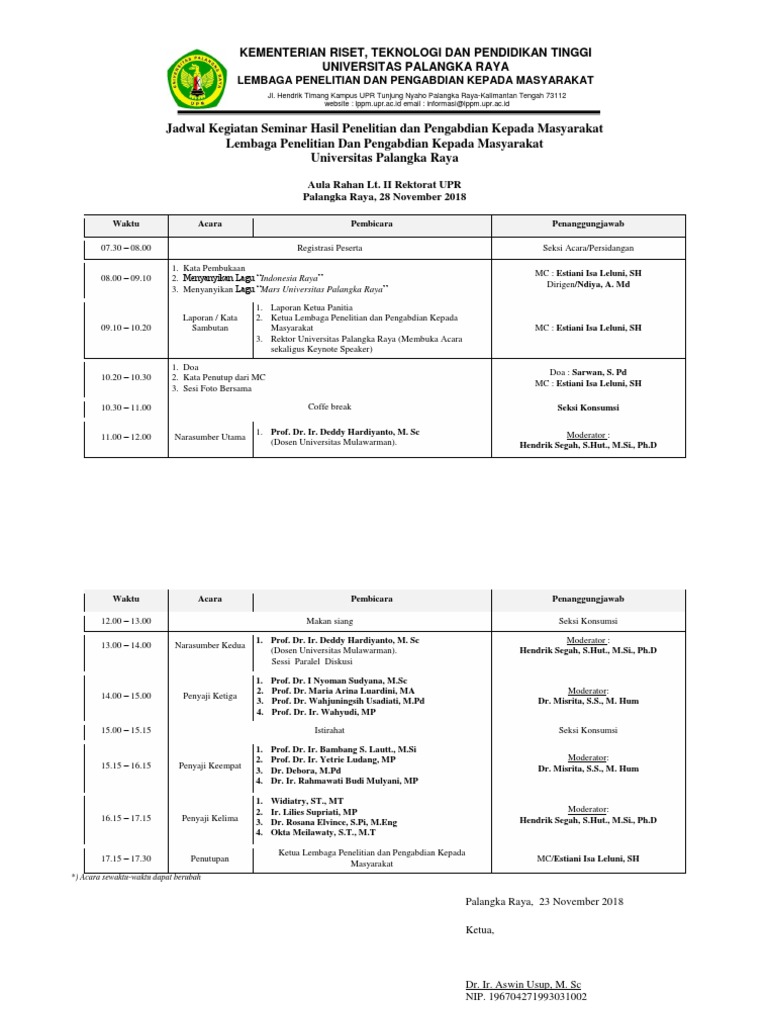Jadwal Kegiatan SEMINAR | PDF