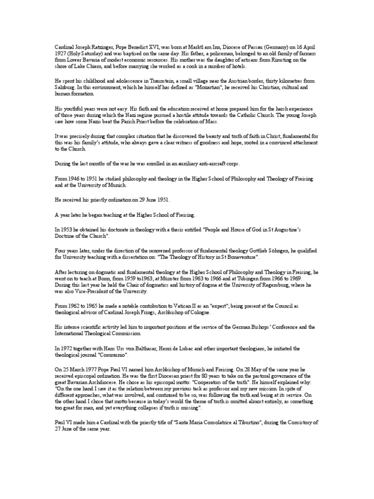 Pope Benedict XVI: Life and Legacy | PDF | Pope Benedict Xvi | Catholic ...