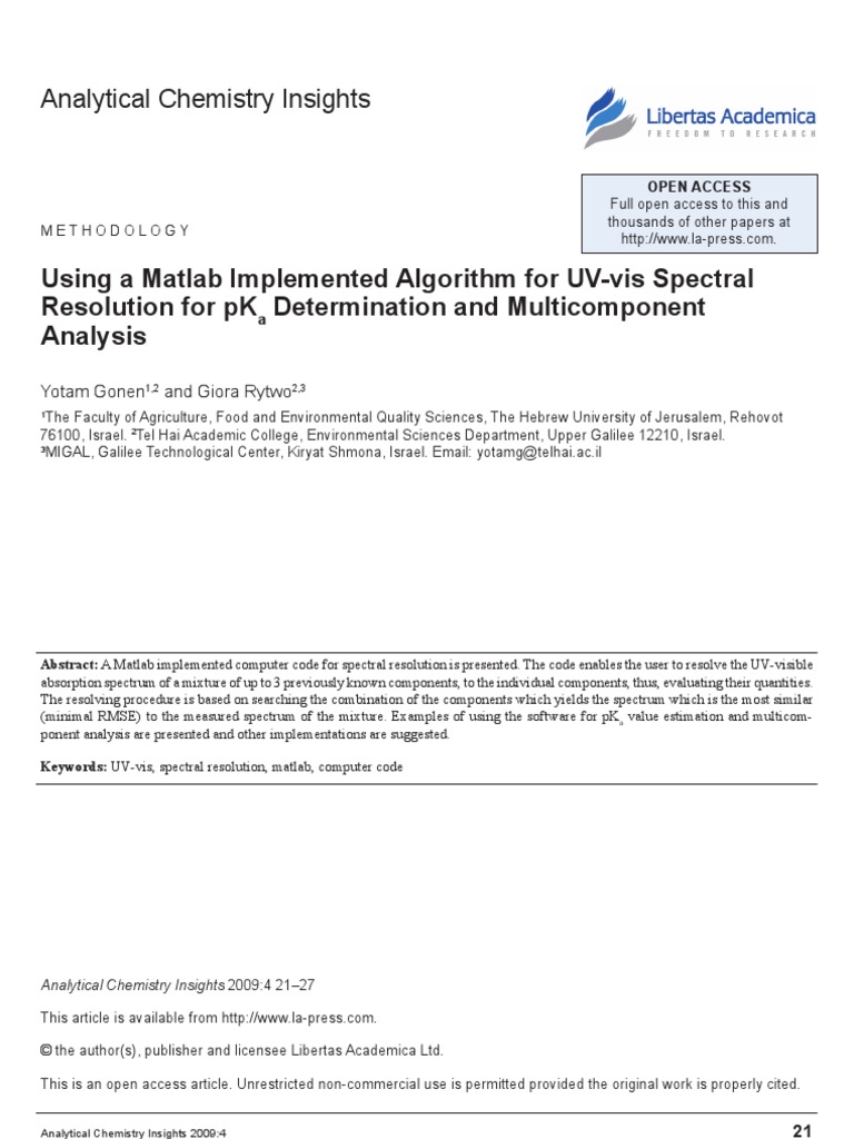 Using A Matlab Implemented Algorithm For Uv-Vis Spectral | PDF | Acid ...