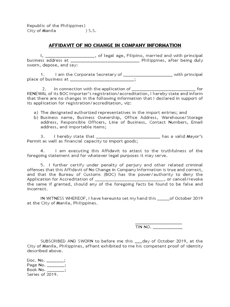 Sample - Affidavit of No Change | PDF