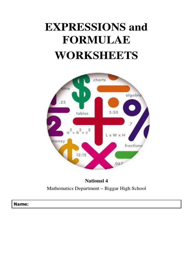 N4-Expressions Formulae Worksheets2018 PDF | PDF | Fahrenheit | Rectangle