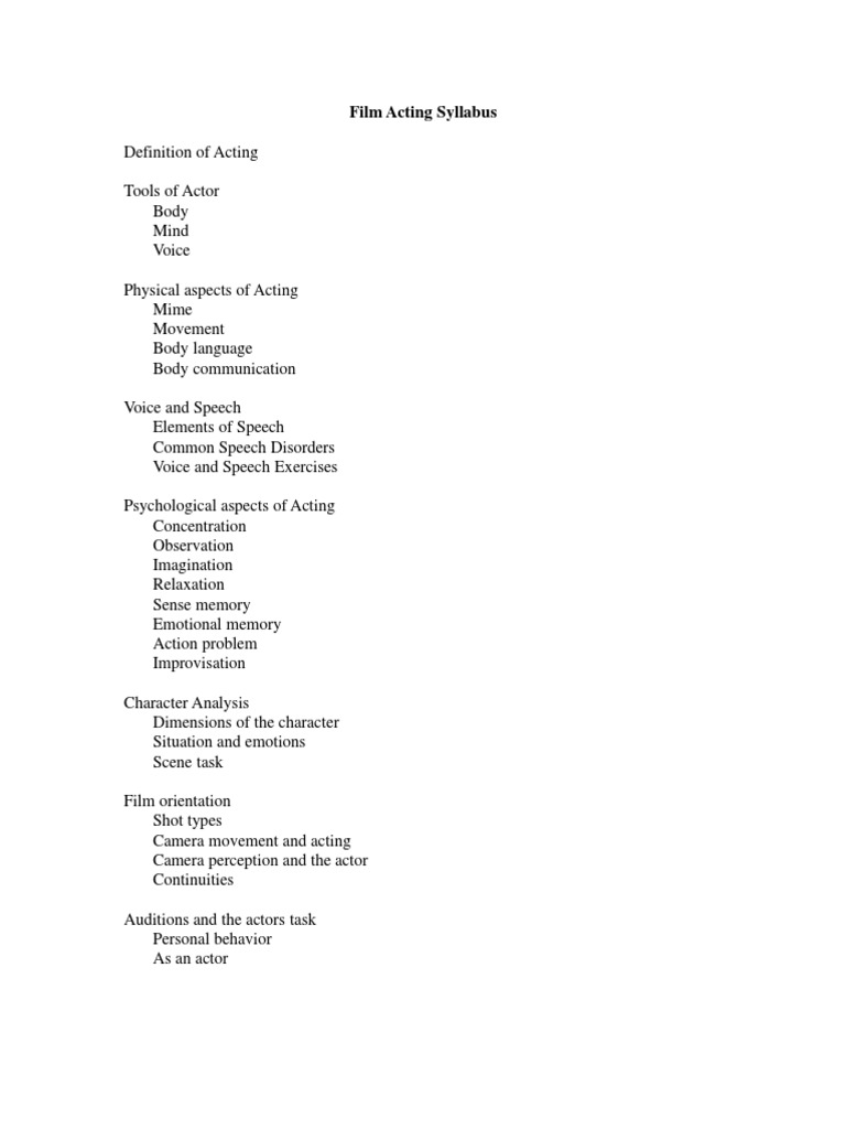 Film Acting Syllabus PDF | PDF