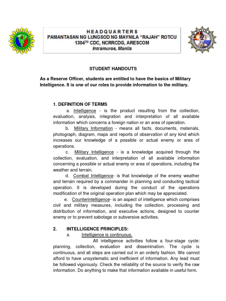 Basic Intelligence | PDF | Military Intelligence | Information