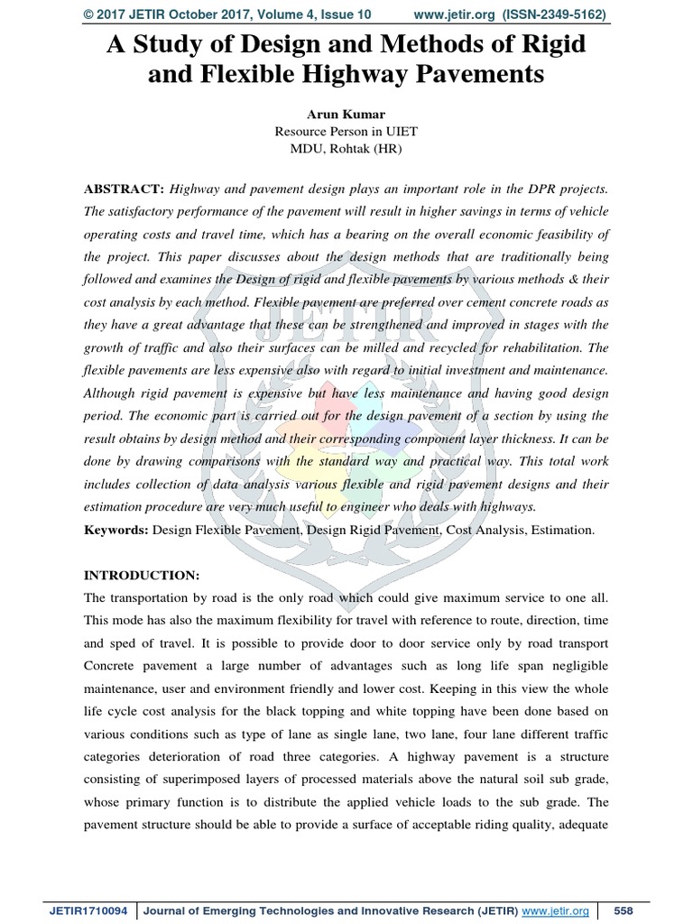 A Study of Design and Methods of Rigid and Flexible Highway Pavements ...