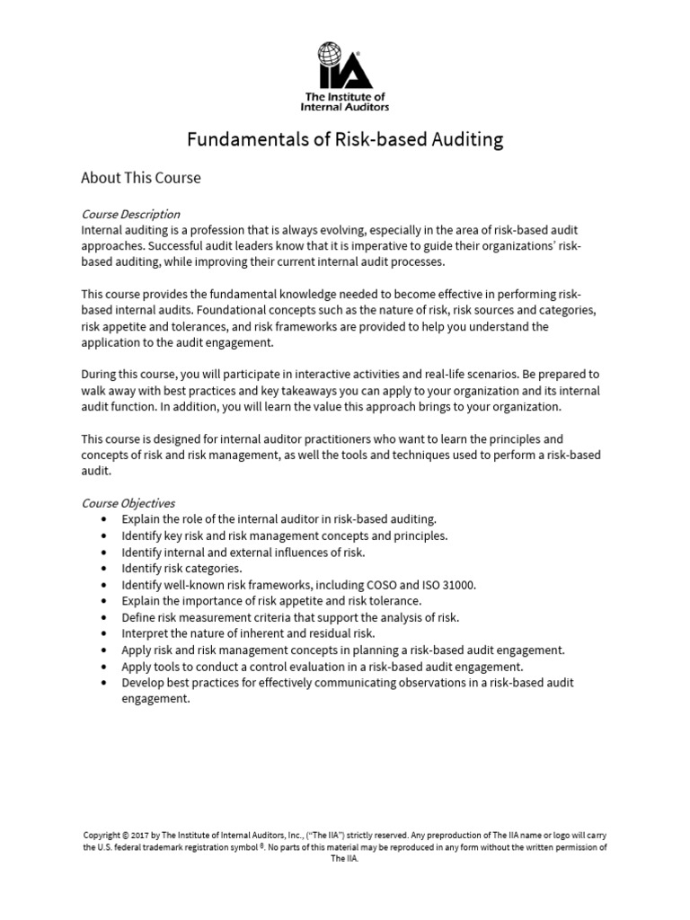 Fundamentals of Risk Based Auditing | PDF | Risk Management | Internal ...