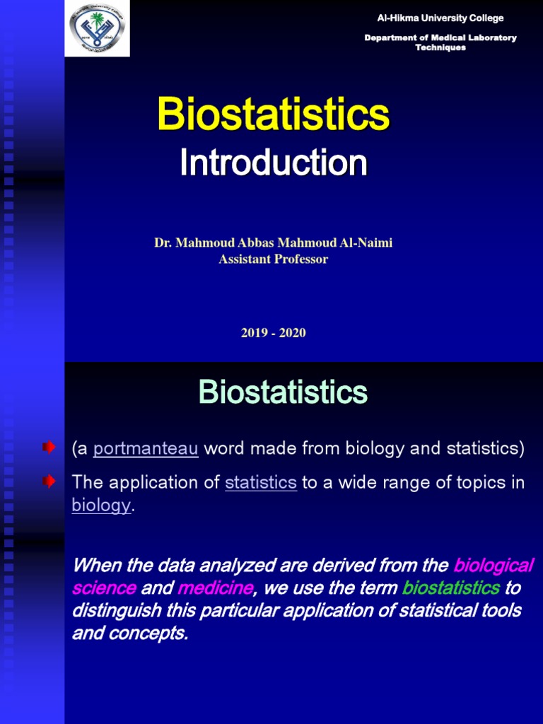 Biostatistics Lecture - 1 - Introduction | PDF | Biostatistics | Level ...