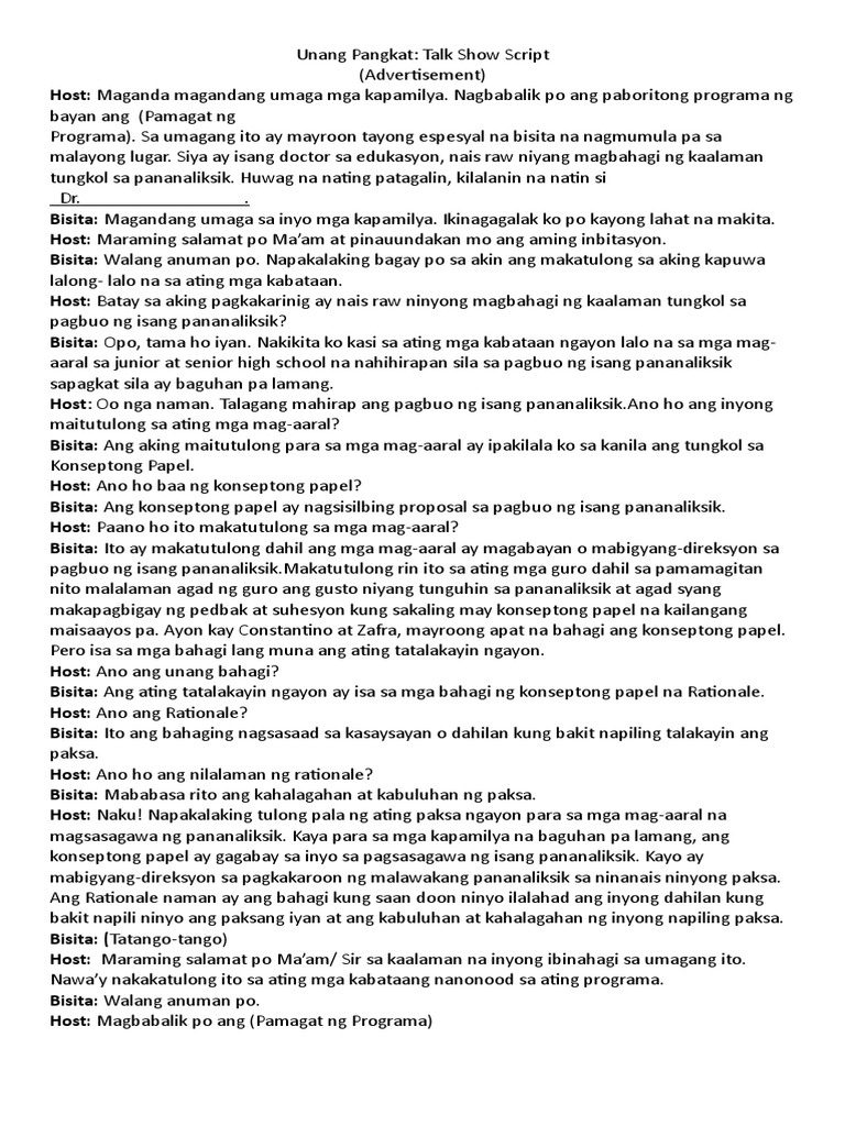 Talk Show Script | PDF