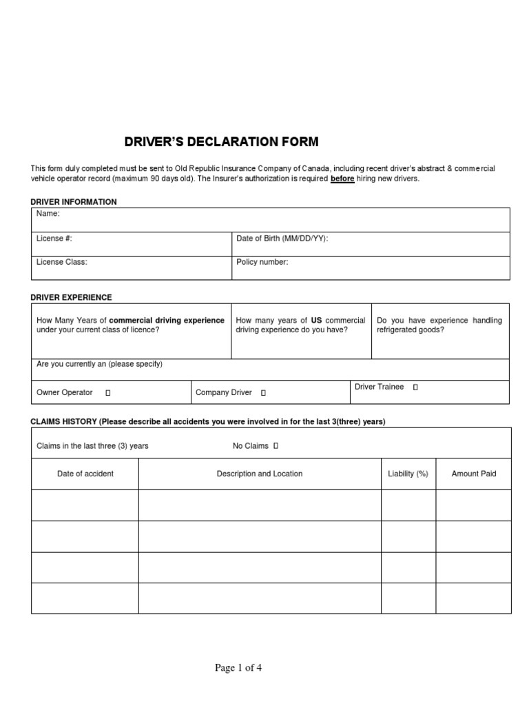Driver Declaration Form | PDF | Vehicle Insurance | Insurance